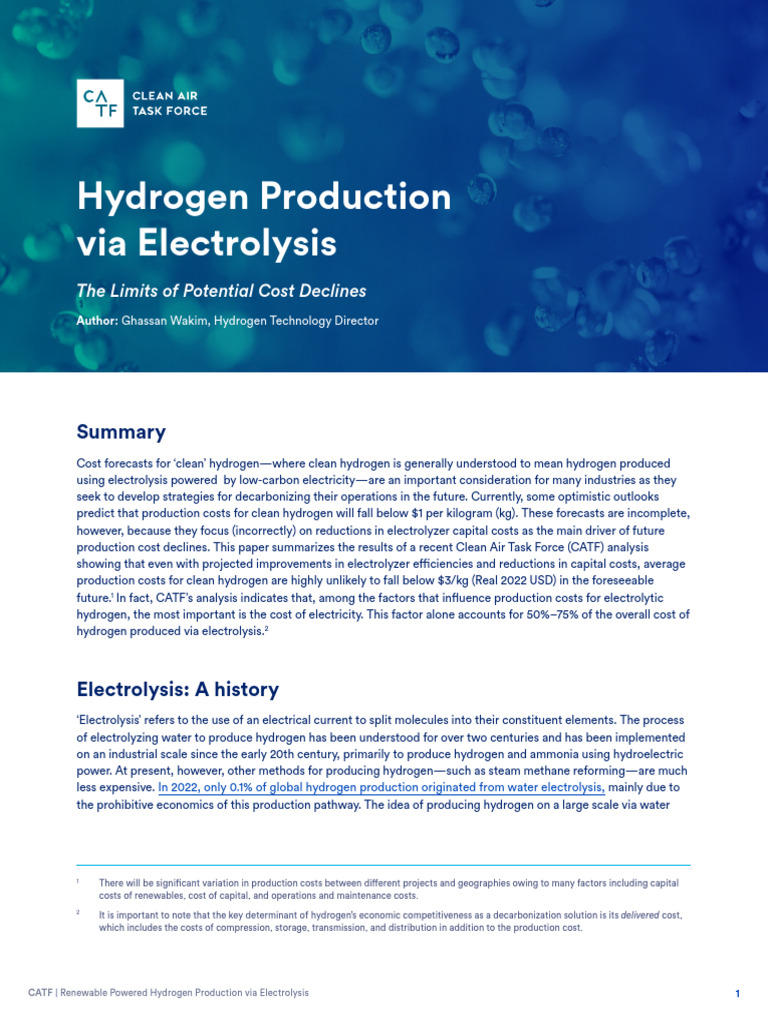 Hydrogen Production Electrolysis | PDF | Renewable Energy | Wind Power