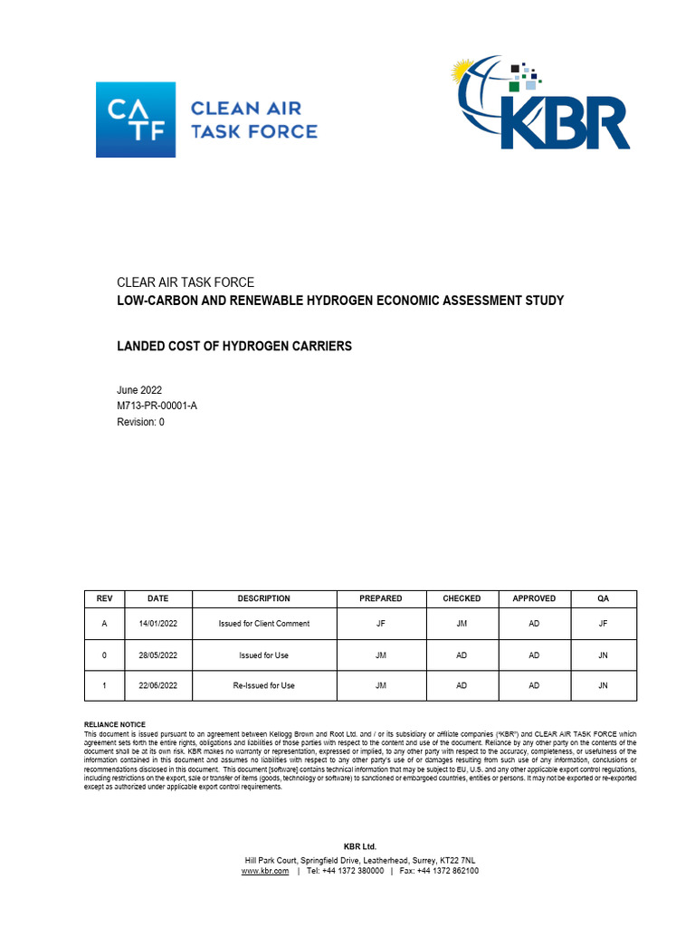 Catf KBR Landed Cost Hydrogen Carriers | PDF | Natural Gas | Hydrogen