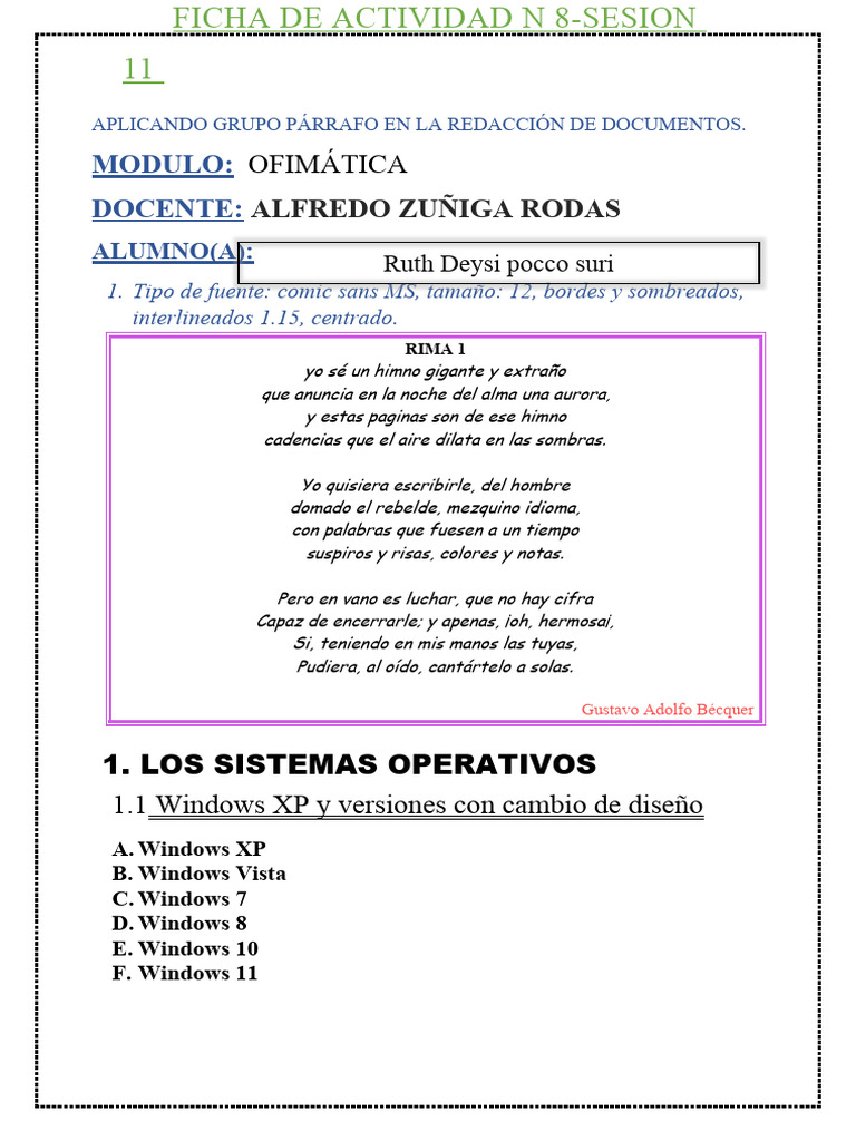 Ficha de Actividad N 8 | PDF | Microsoft Windows | Hardware de la ...