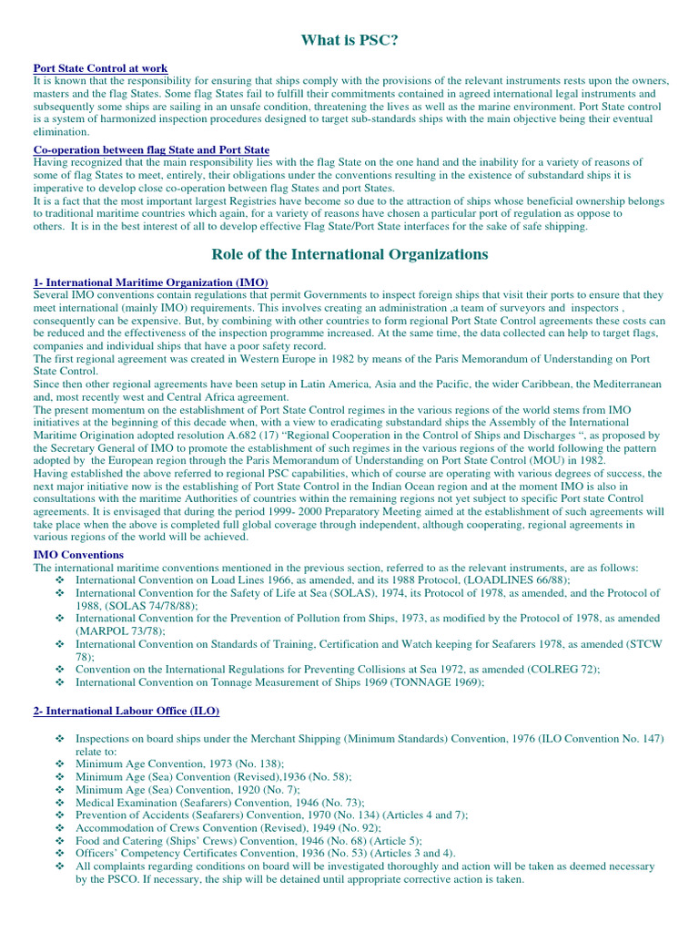 Basics of Port State Control PSC | PDF | Ships | Oil Tanker