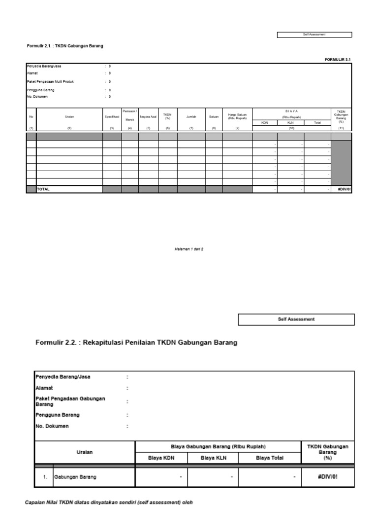 Form Isian TKDN Gabungan Barang | PDF