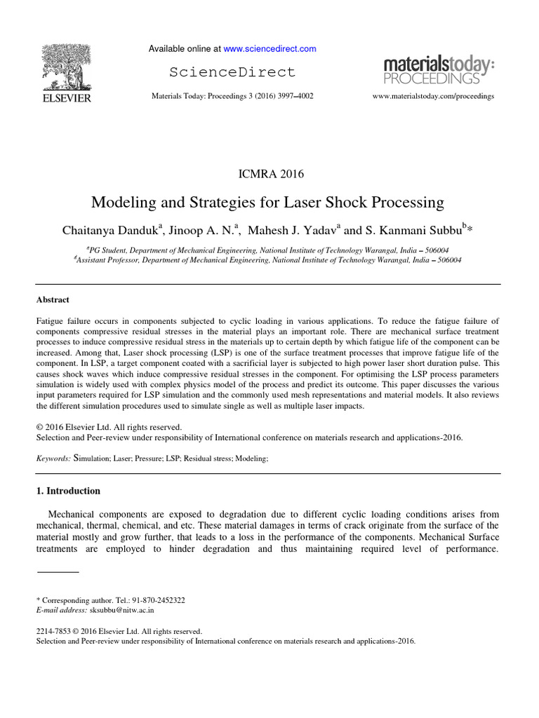 Modeling and Strategies For Laser Shock Processing | PDF | Solid Mechanics | Continuum Mechanics