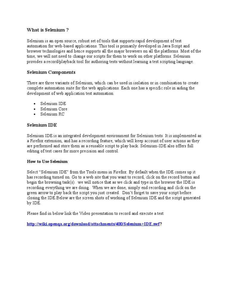What Is Selenium ?: How To Use Selenium | PDF | Selenium (Software ...