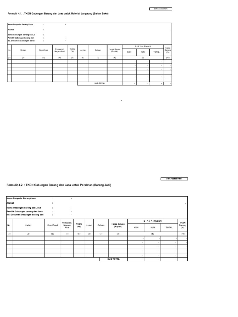 Form Isian TKDN Barang&Jasa | PDF