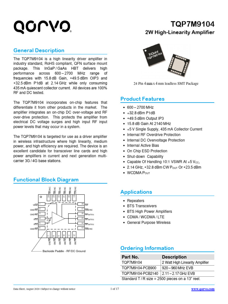 TQP7M9104 Data Sheet | PDF | Amplifier | Electrical Engineering