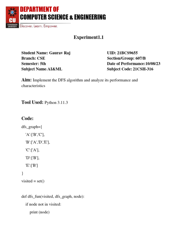 DFS Algorithm Implementation in Python | PDF