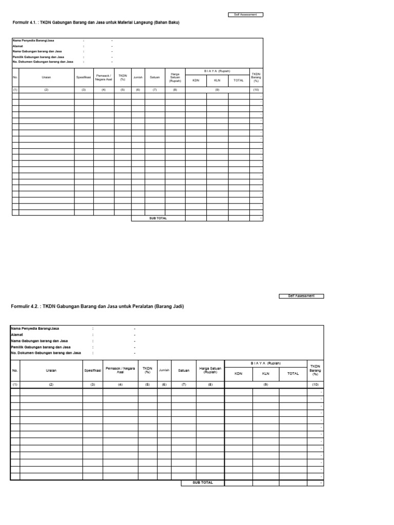 Form TKDN Barang Dan Jasa - Latihan | PDF