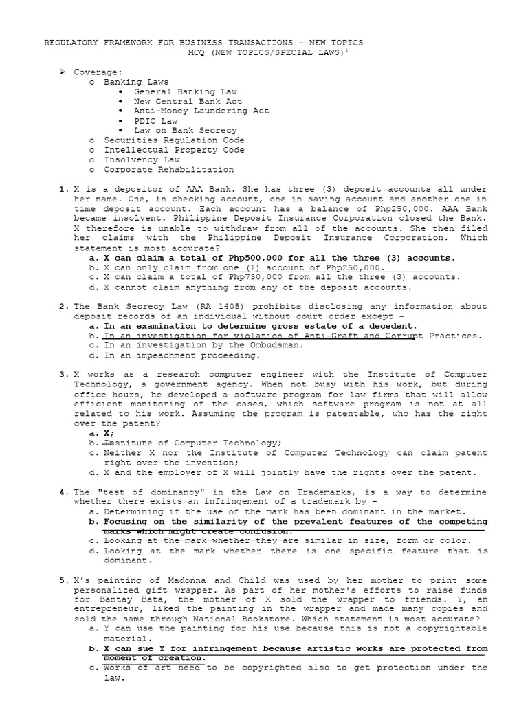 RFBT Mcqs New Topics - Compress | PDF | Banks | Cheque