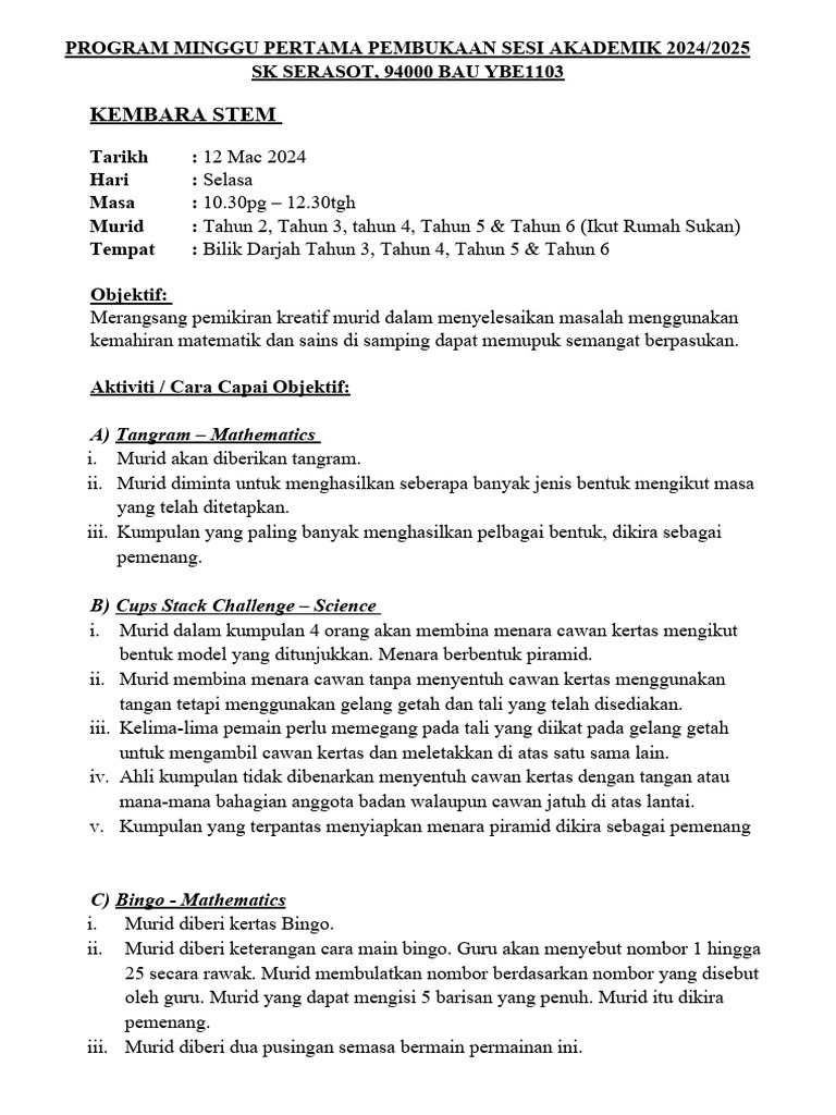 Aktiviti Minggu STEM Sekolah Rendah | PDF