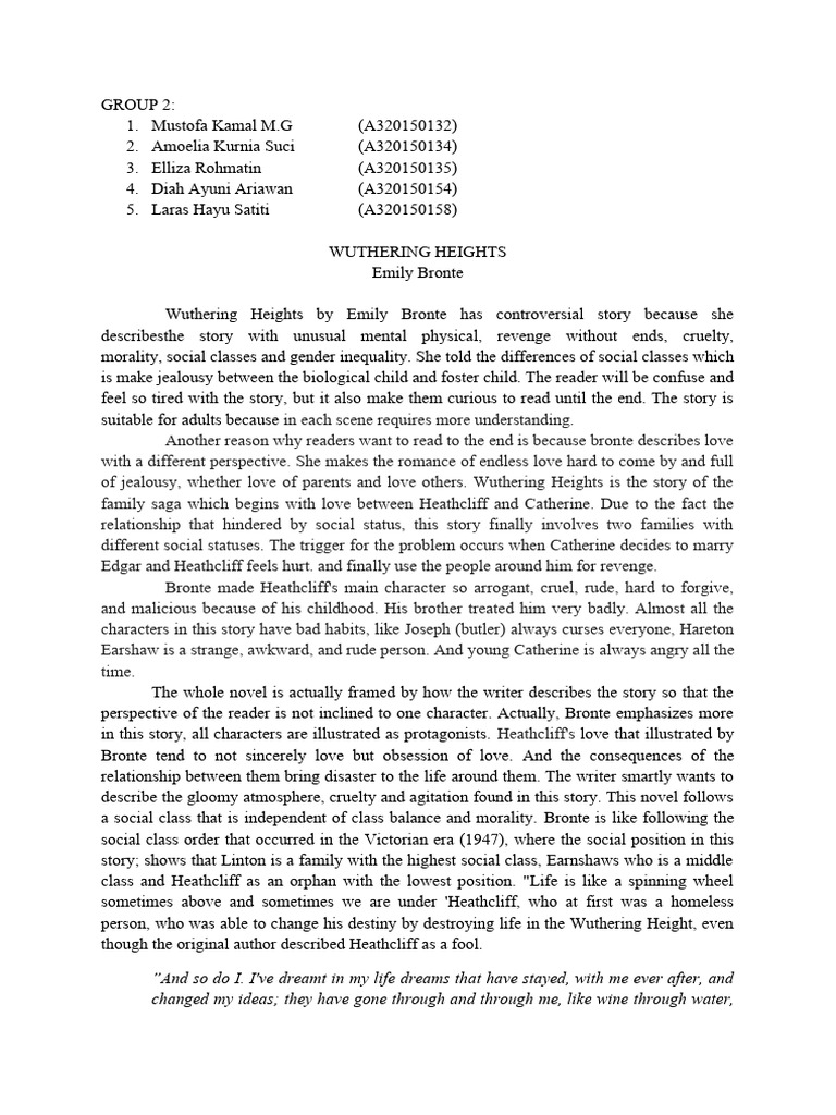 Critical Analysis Wuthering Heights | PDF | Heathcliff (Wuthering ...