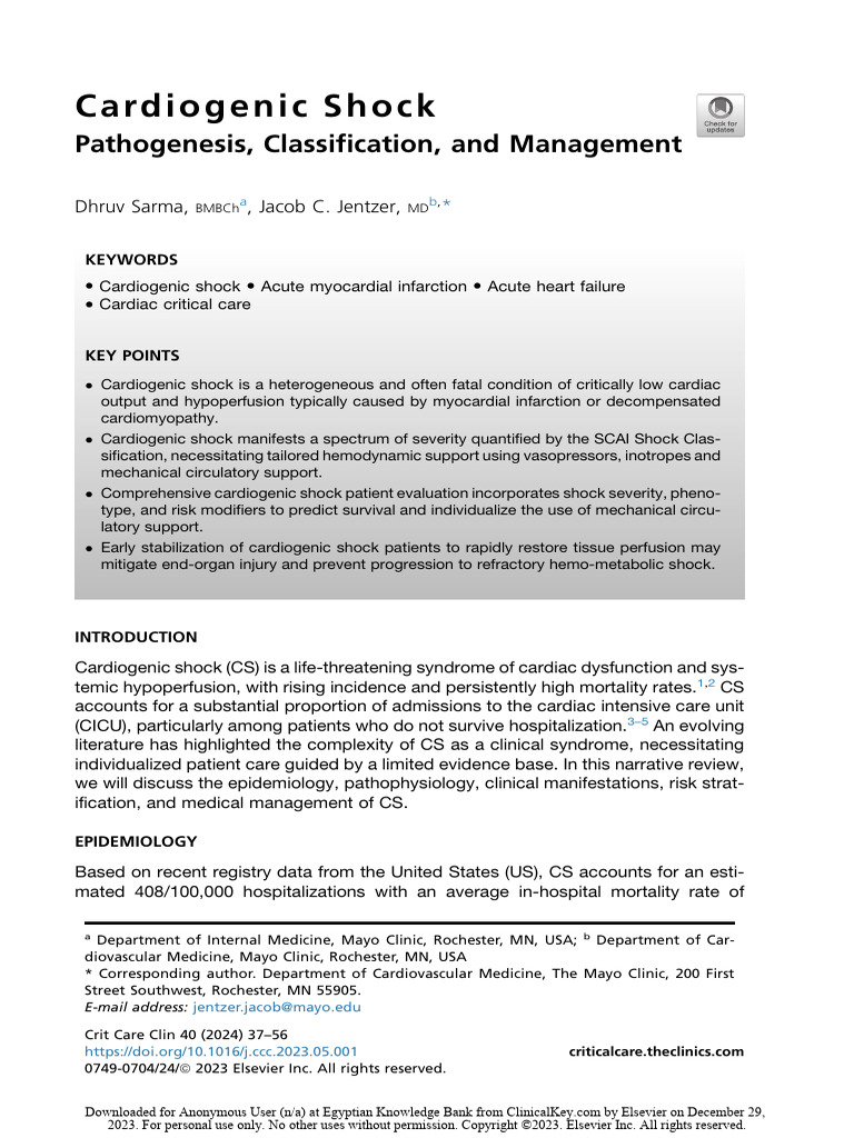 Cardiogenic Shock | PDF | Myocardial Infarction | Shock (Circulatory)
