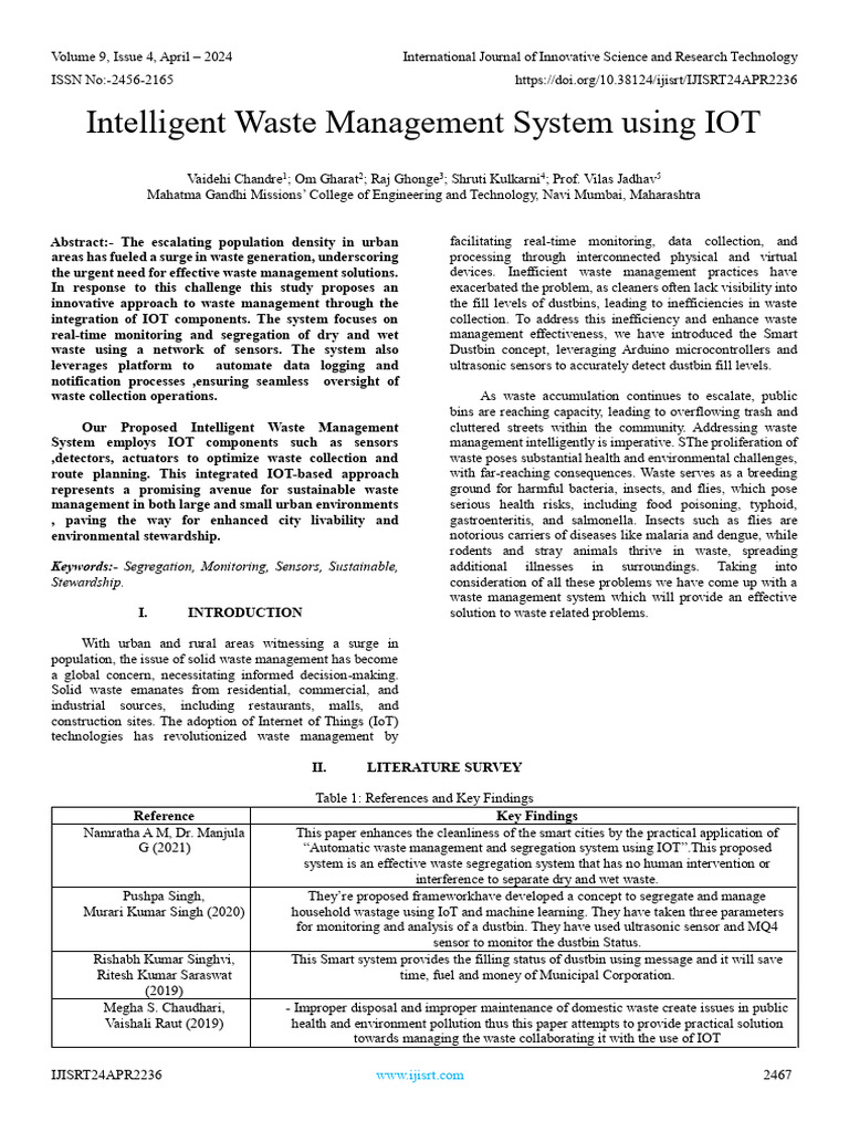 Intelligent Waste Management System Using IOT | PDF | Internet Of ...