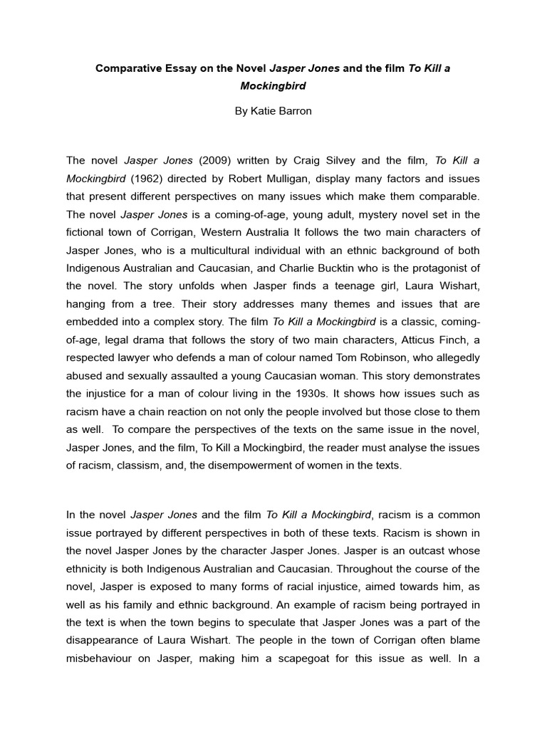Jasper Jones and To Kill A Mockingbird Comparative Essay | PDF | To ... Jasper Jones and To Kill A Mockingbird Comparative Essay | PDF | To ...