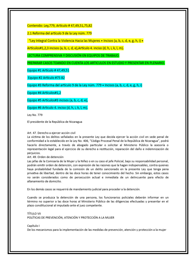 Ley 779 Arto 474951 | PDF | La violencia contra las mujeres | Castigos