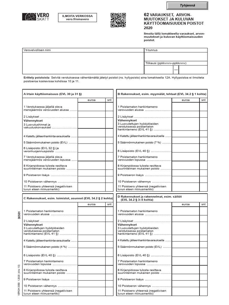 Verohallinto - Lomake - 62 - 3050v20 - 2020 A | PDF