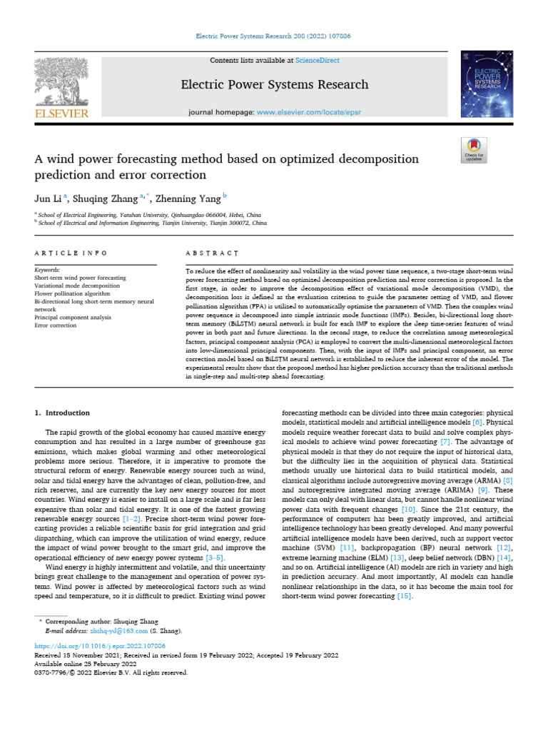 A Wind Power Forecasting Method Based On Optimized Decomposition ...