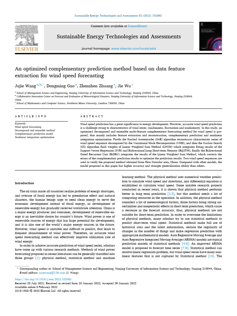 An Optimized Complementary Prediction Method Based On Data Feature Extraction For Wind Speed