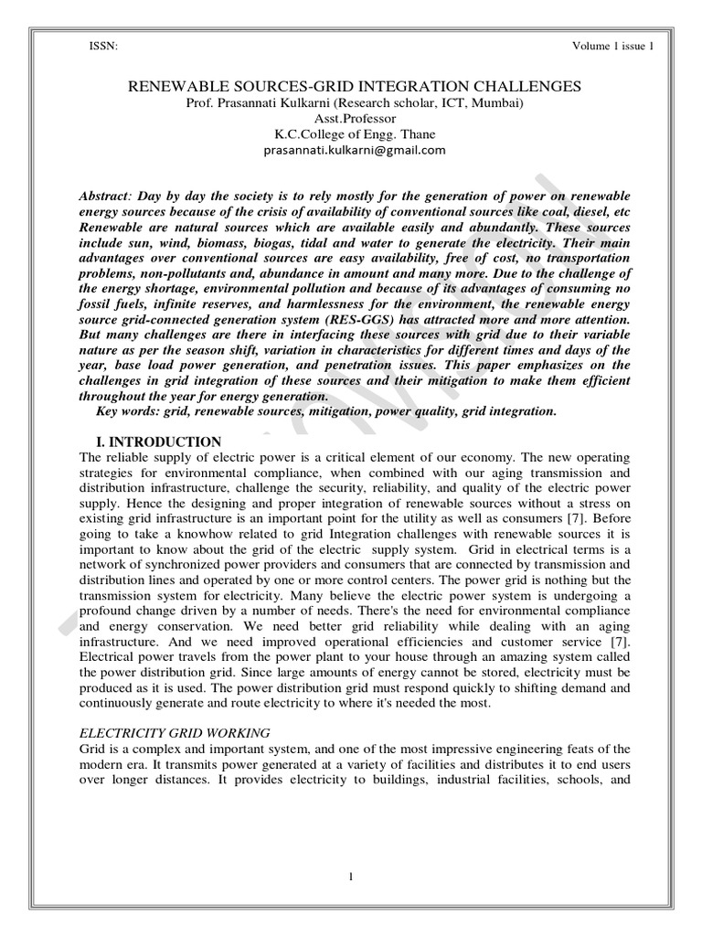 Renewable Sources-Grid Integration Challenges | PDF | Electrical Grid ...