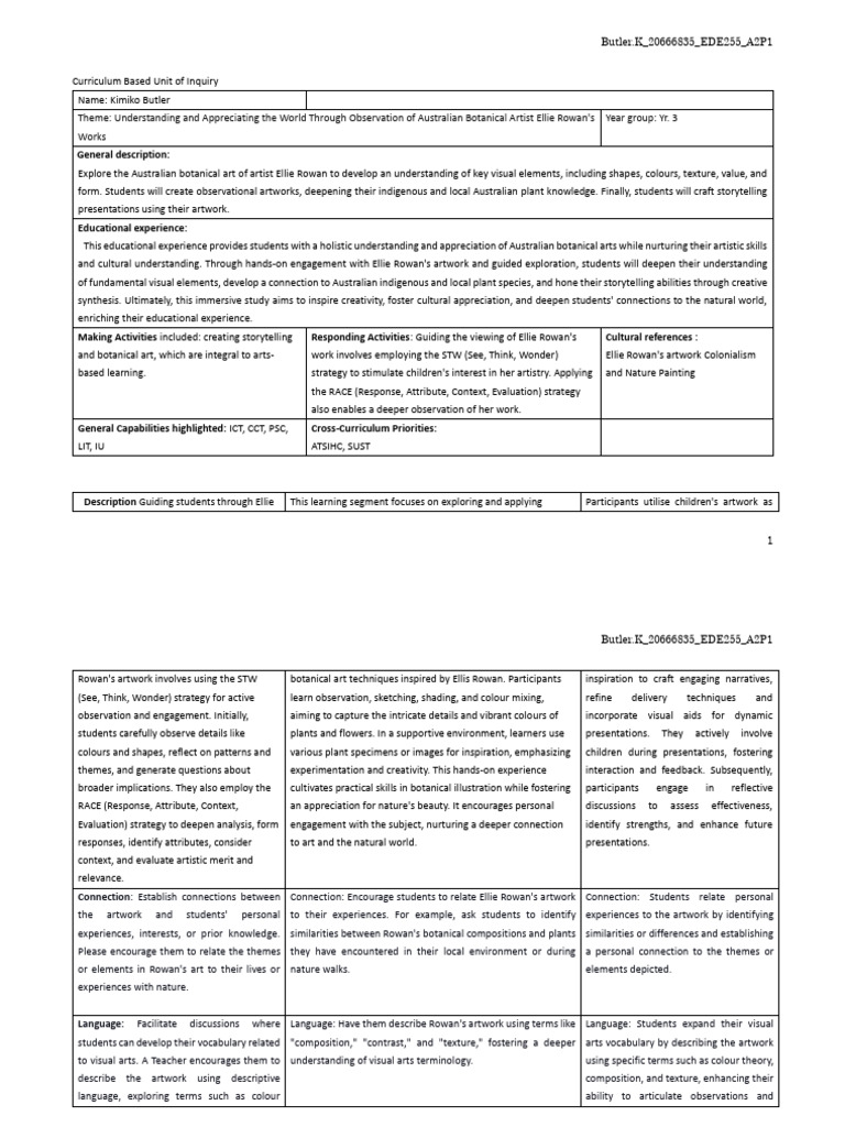 Curriculum-Based Unit of Inquiry | PDF | Composition (Visual Arts ...