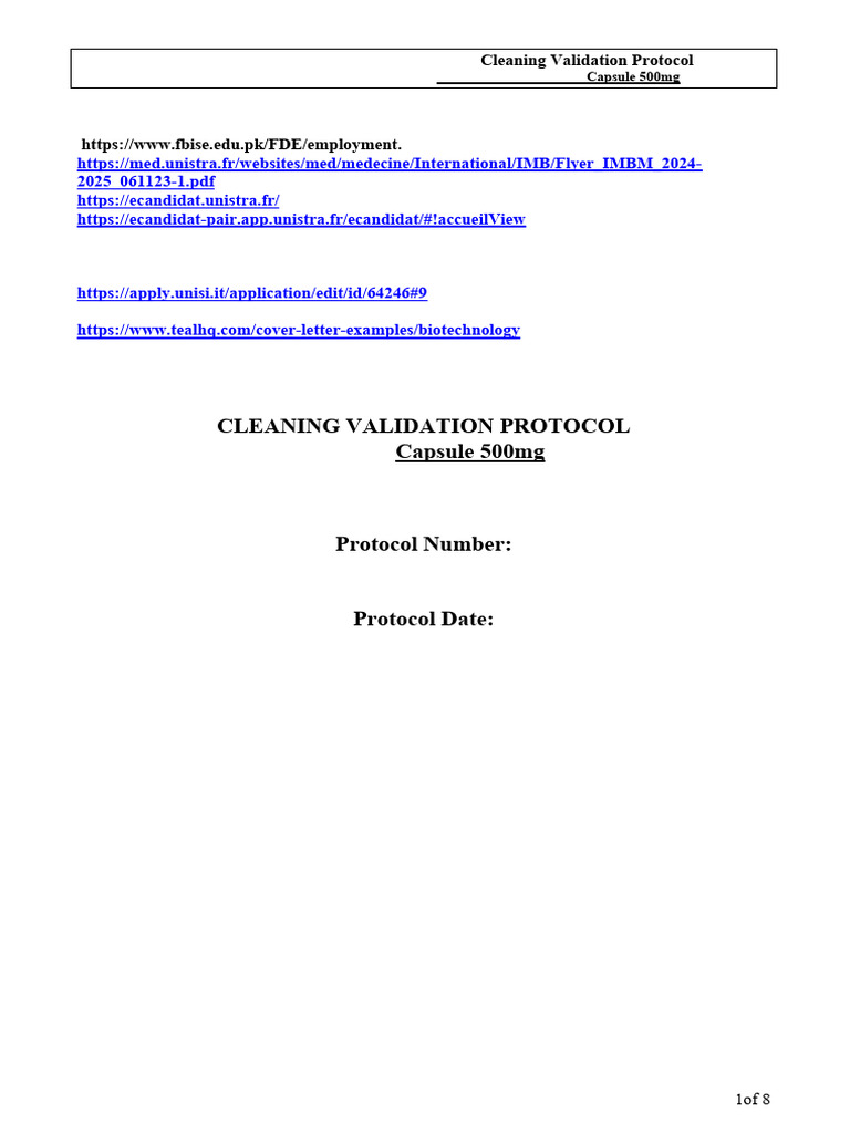 Cleaning Validation Protocol for Capsule 500mg | PDF | Analytical Chemistry | Chemistry