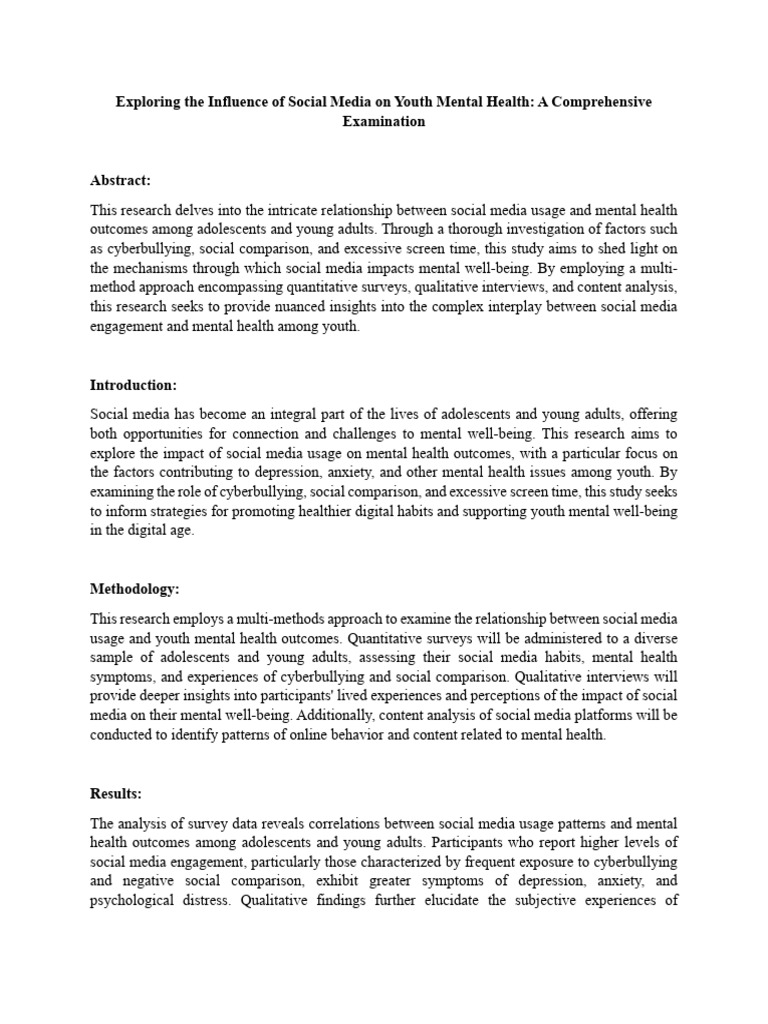 Exploring The Influence of Social Media On Youth Mental Health A ...