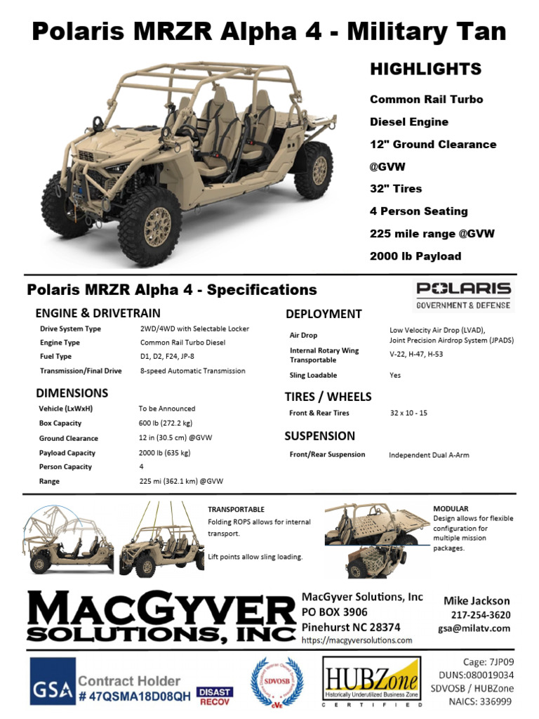 Polaris MRZR Alpha 4 Specifications | PDF | Transport | Vehicle Technology