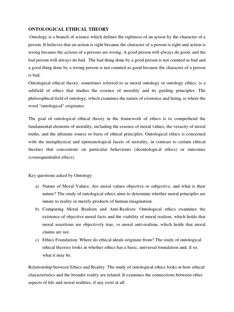 Ontological Ethical Theory | PDF | Ontology | Reality