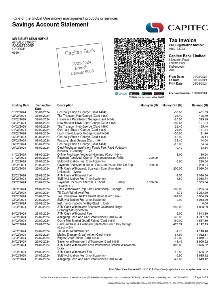 Account Statement 1-Feb-2024 To 3-May-2024 | PDF | Debit Card | Cheque