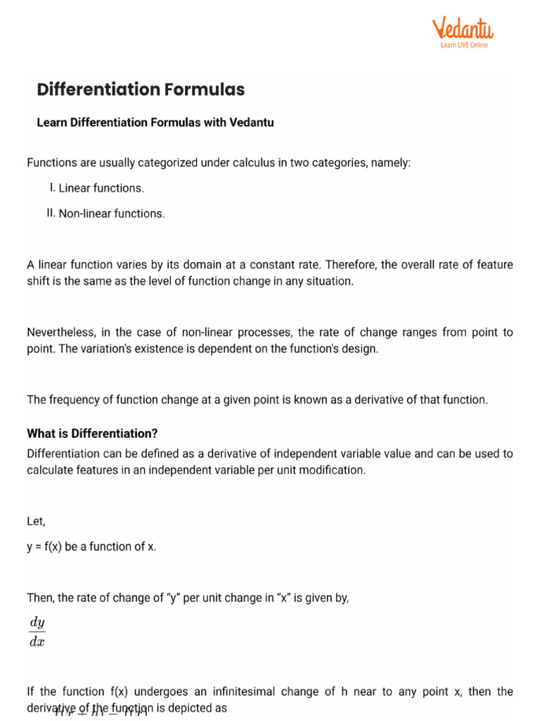 Differentiation Formulas | PDF