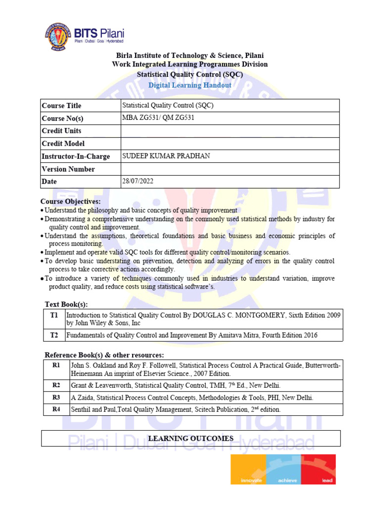 Mba ZG531 Course Handout | PDF | Statistics | Scientific Method Mba ZG531 Course Handout | PDF | Statistics | Scientific Method