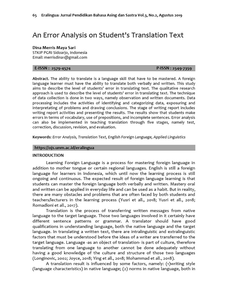 Student Translation Error Analysis | PDF | Translations | Second Language Acquisition