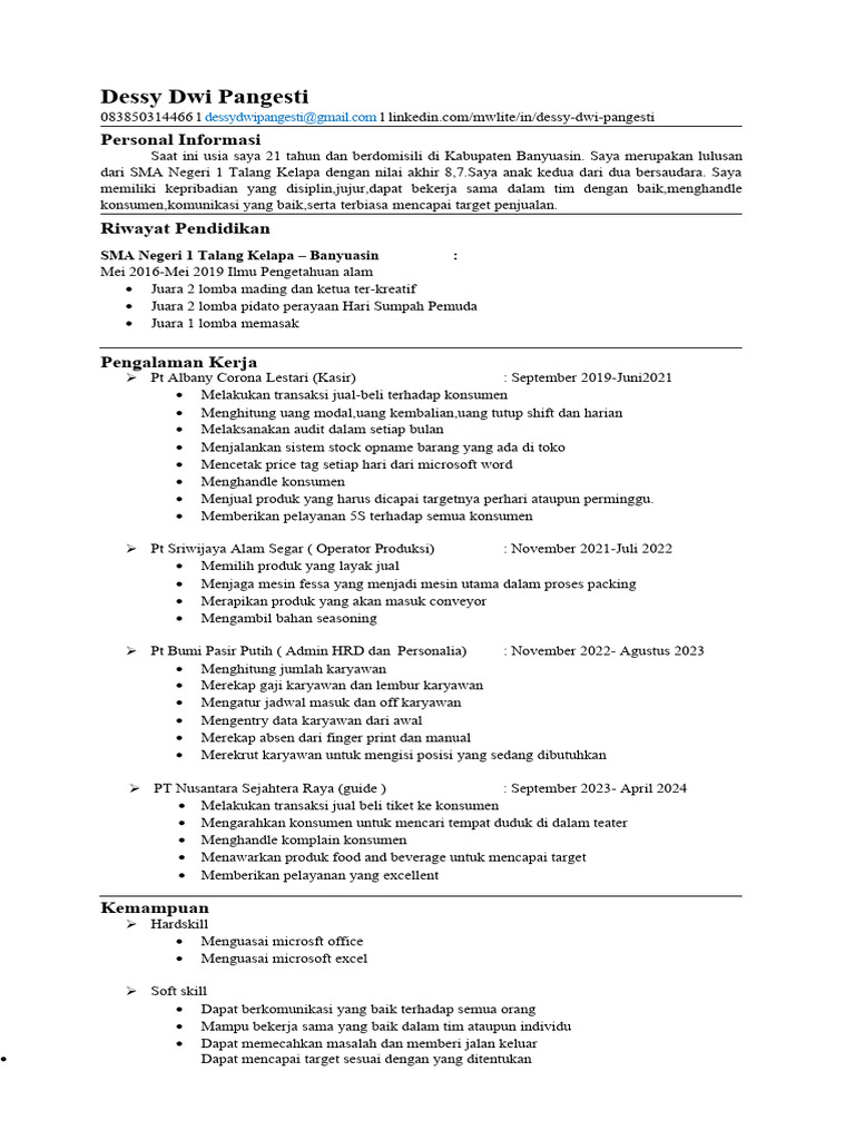 CV Dessy Dwi - New | PDF