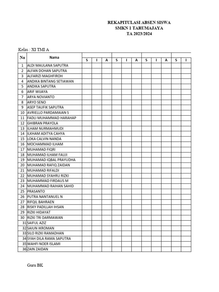 Rekap Absen Siswa SMKN 1 Tarumajaya | PDF