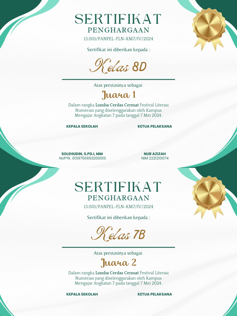 Sertifikat Juara Festival Literasi 2024 | PDF