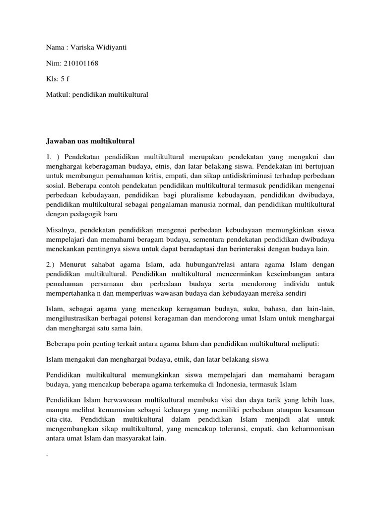 Jawaban Uas Multikultural | PDF