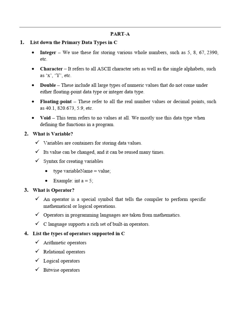 CPDS Unit 1 QB | PDF | C (Programming Language) | Data Type