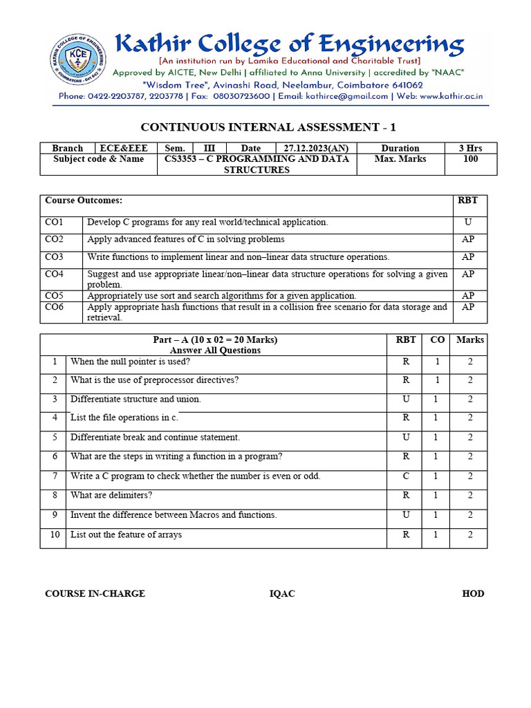 Cia I - Ece&eee QP | PDF | Applied Mathematics | Algorithms