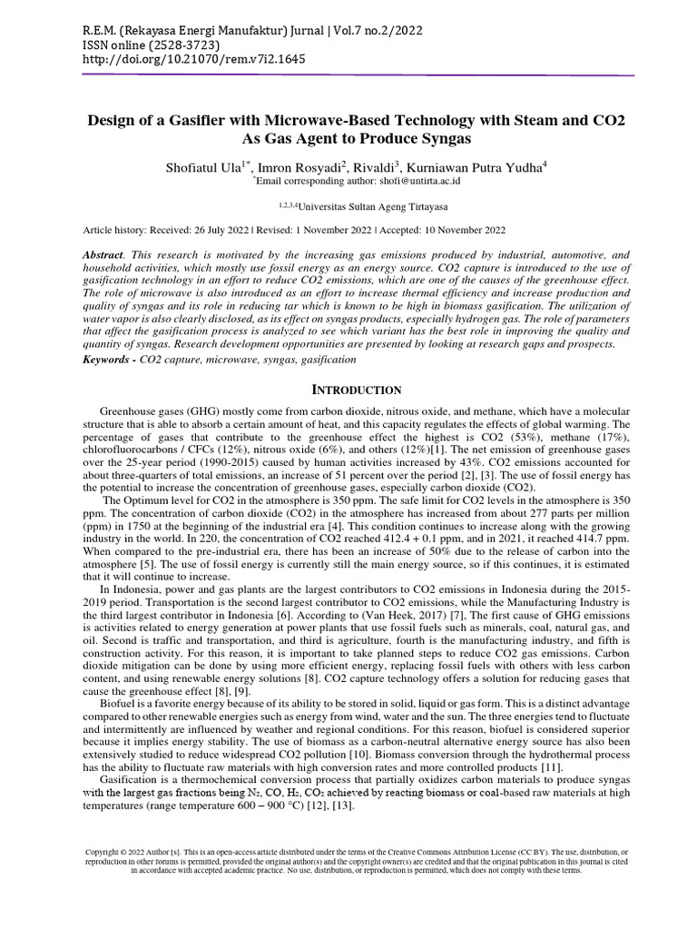 Design of A Gasifier With Microwave-Based Technology With Steam and CO2 ...