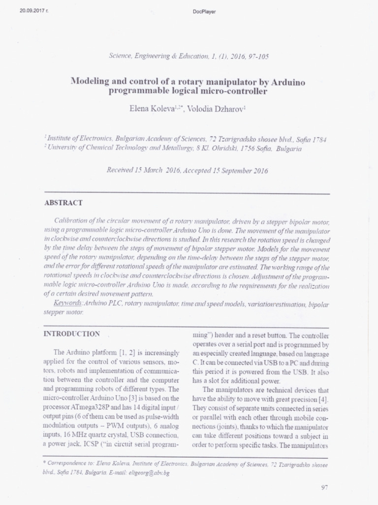 Modeling and Control of A Rotary Manipulator by Arduino Programmable ...
