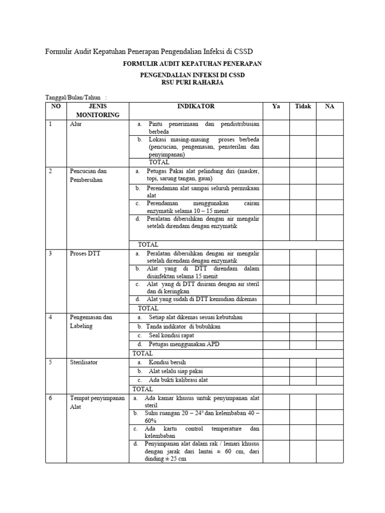 Formulir Audit Di CSSD | PDF