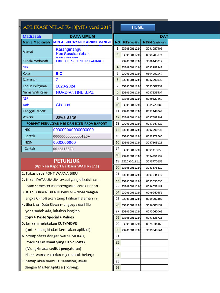 Rapot Qh+Ski+Btq Kelas 9c SMT Genap 2023-2024 | PDF