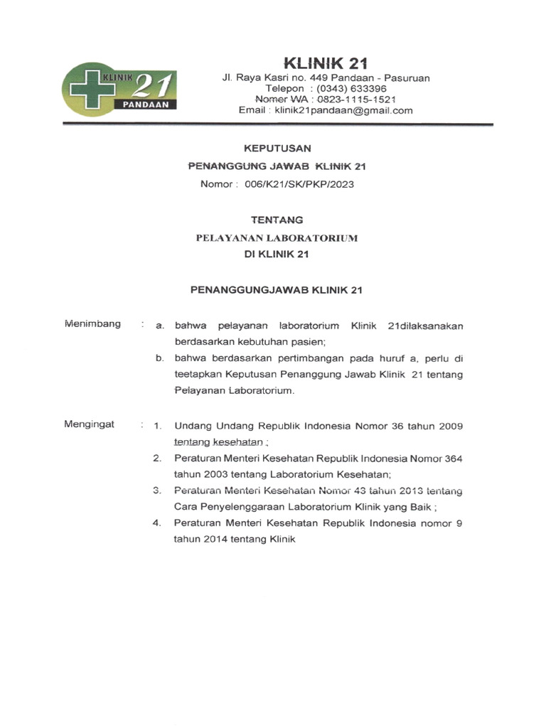 3.13.3 SK Pelayanan Labolatorium | PDF
