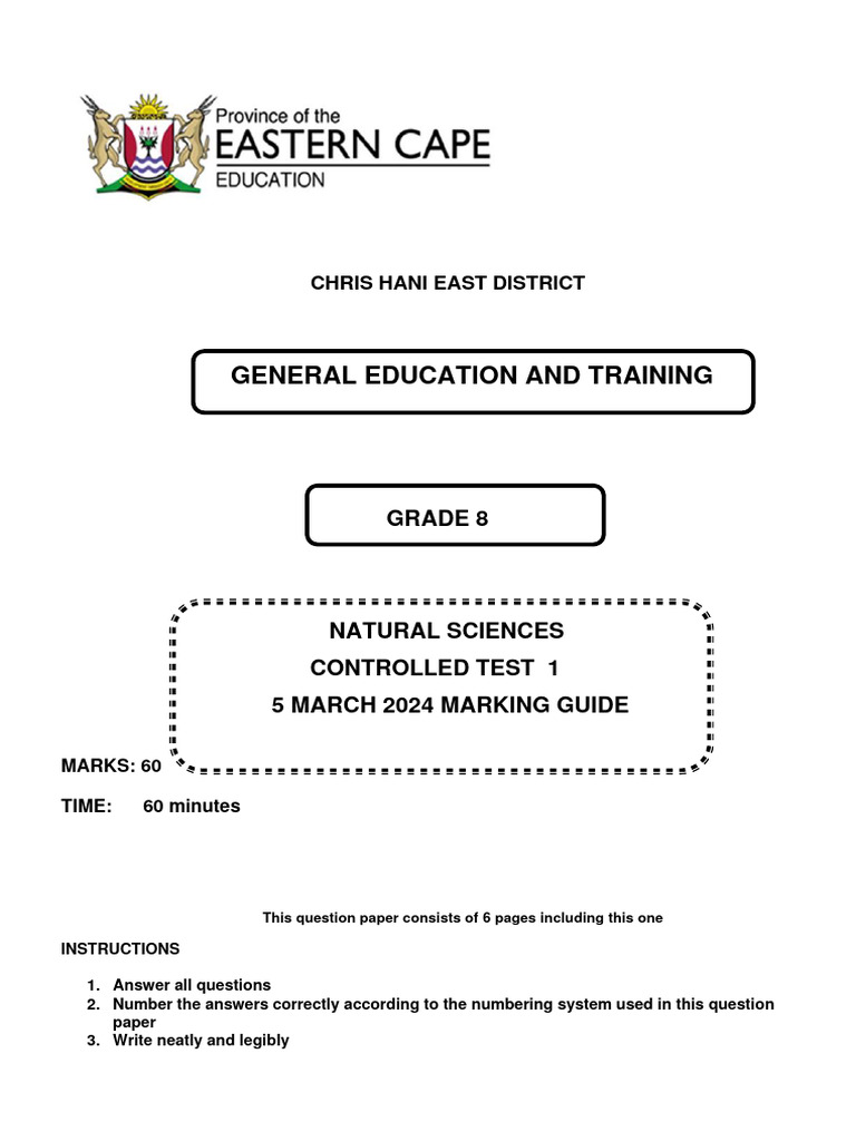 NS Grade 8 2024 Term 1 Memo | PDF | Foods | Water