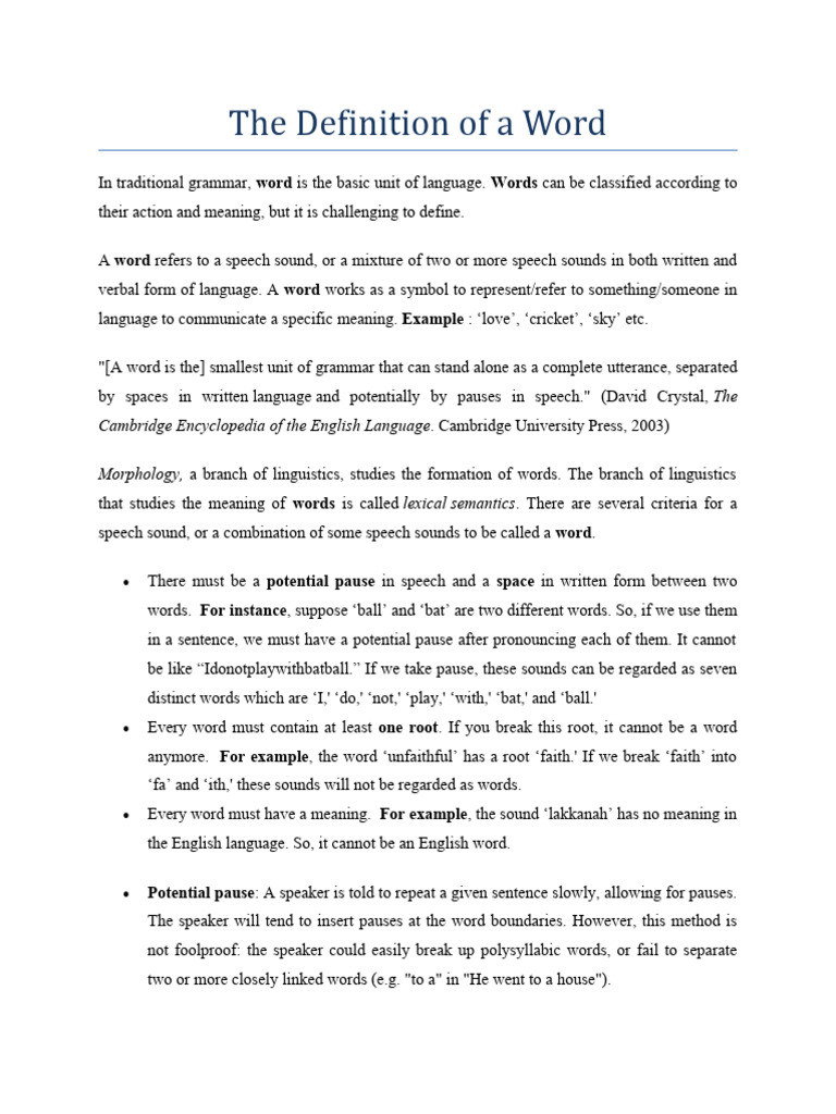 The Definition of A Word | PDF | Word | Linguistics