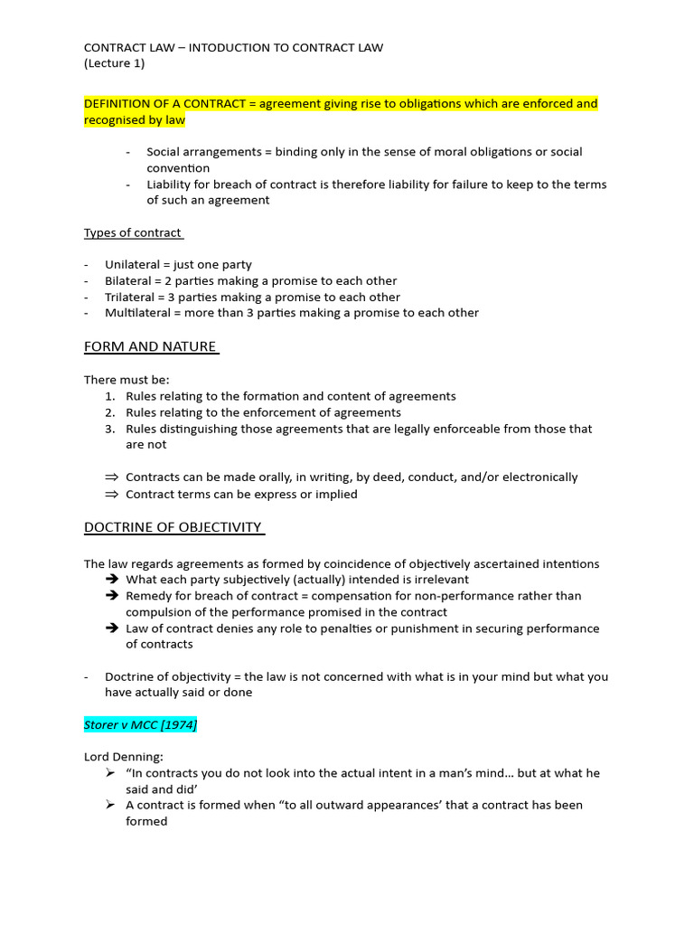 Introduction to Contract Law Basics | PDF | Guarantee | Private Law