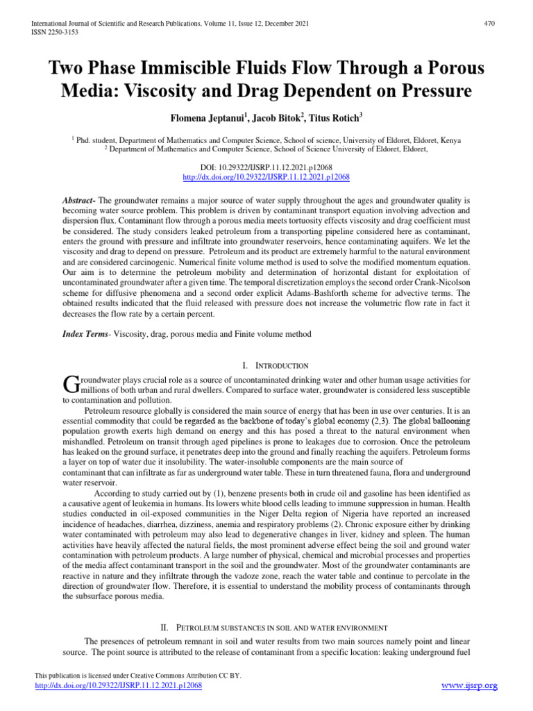 Two Phase Immiscible Fluids Flow Through A Porous | Download Free PDF ...