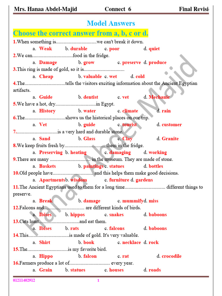 Connect 6 Final - Answers | PDF | Ancient Egypt