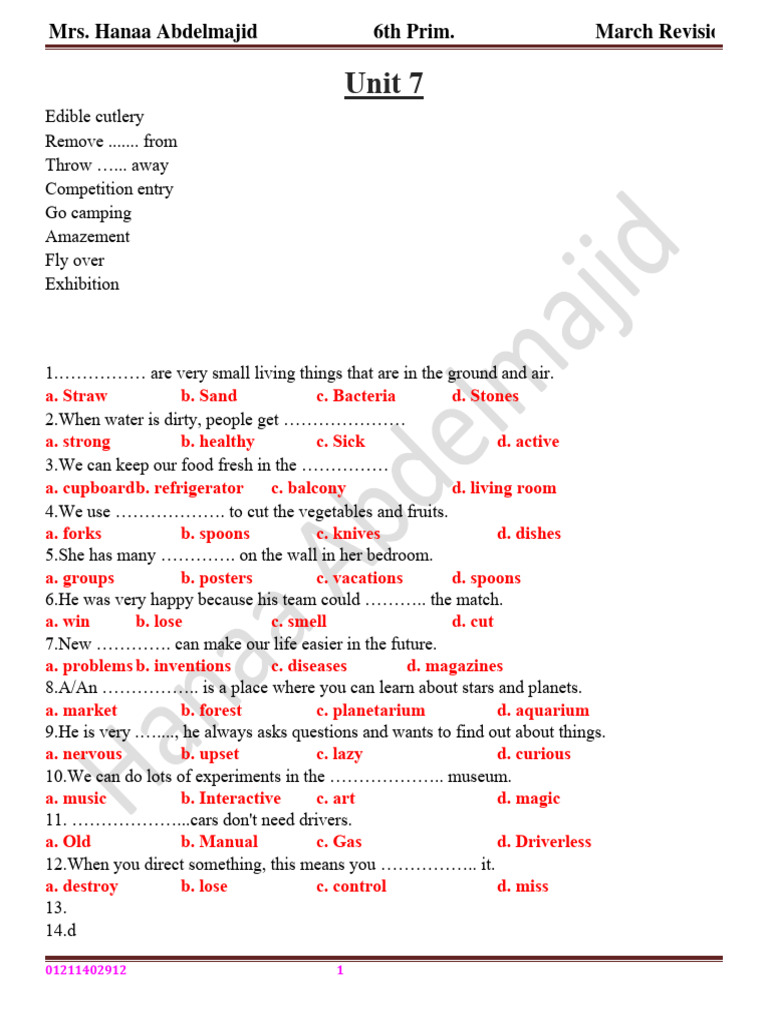 Connect plus 6 final Revision | PDF | Cutlery