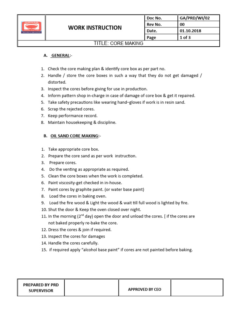 Prd-Wi-02 Core Making | Download Free PDF | Paint