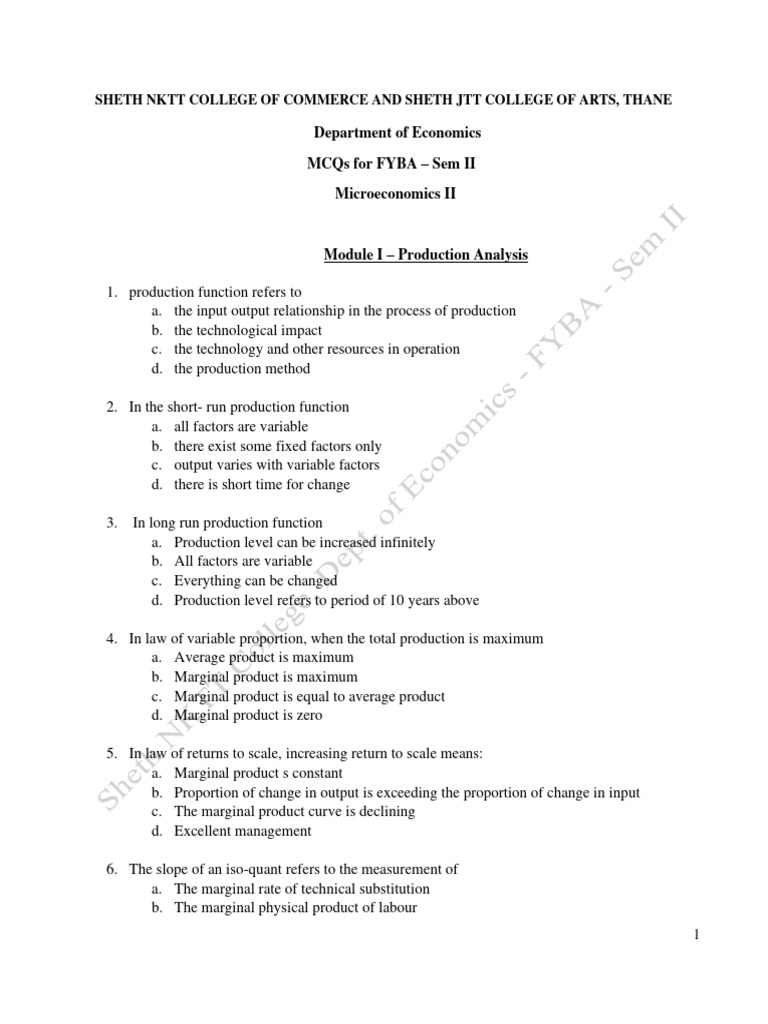Microeconomics II MCQs for FYBA Students | PDF | Monopoly | Profit ...